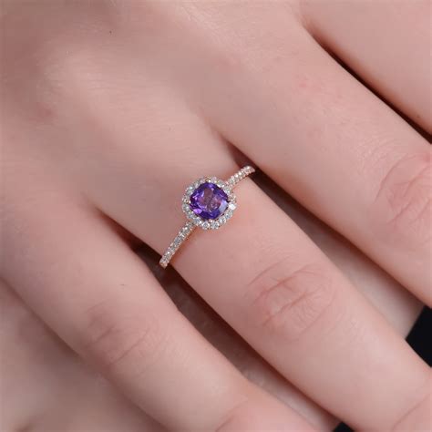 Handmade Amethyst Engagement Ring Diamond Halo Solid Gold Etsy