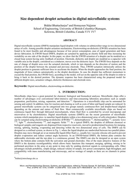 Pdf Size Dependent Droplet Actuation In Digital Microfluidic Systems