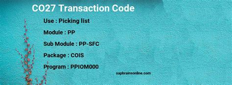 Co27 Sap Tcode For Picking List