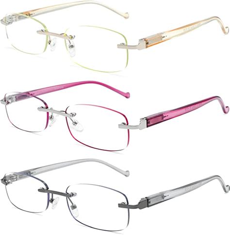 Feivsn 3 Pack Rimless Reading Glasses For Women Lightweight Spring