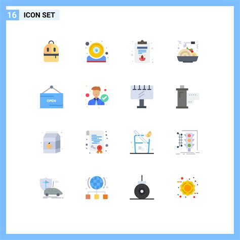 User Interface Pack Of 16 Basic Flat Colors Of Signboard E Clipboard Commerce Food Editable Pack