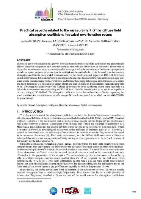 Pdf Practical Aspects Related To The Measurement Of The Diffuse Field Absorption Coefficient