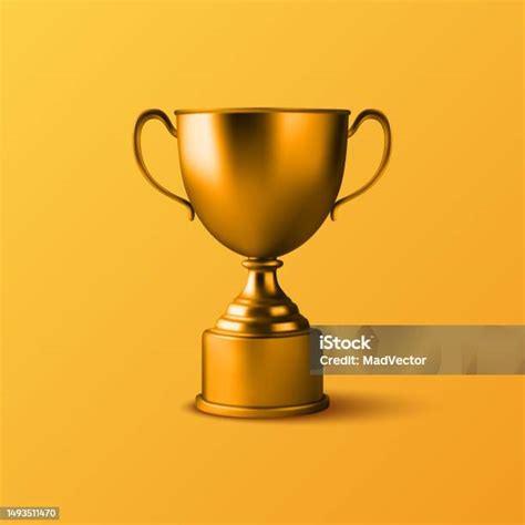 벡터 3d 현실적인 빈 골든 챔피언 컵 아이콘 노란색 배경에 근접 촬영 챔피언십 트로피의 디자인 템플릿입니다 스포츠 토너먼트 상 골드 위너 컵 및 승리 개념 트로피에 대한