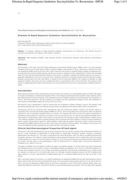 Pdf Dilemma In Rapid Sequence Intubation Succinylcholine Vs Rocuronium