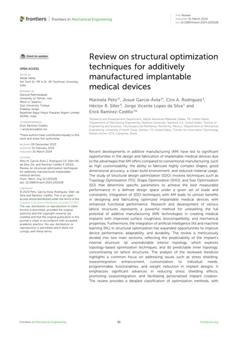 Pdf Review On Structural Optimization Techniques For Additively Manufactured Implantable