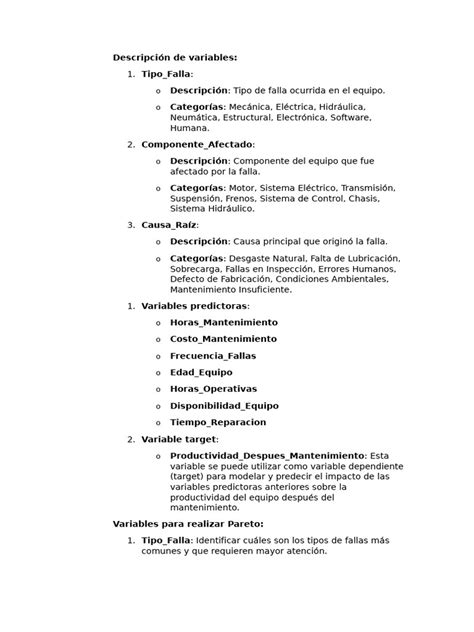 Descripción De Variables Pdf