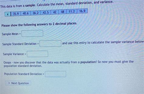 solved this data is from a sample calculate the mean