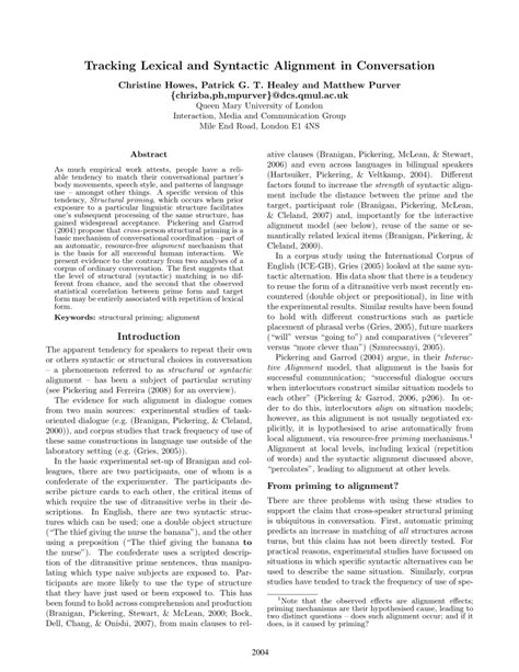 Pdf Tracking Lexical And Syntactic Alignment In Conversation