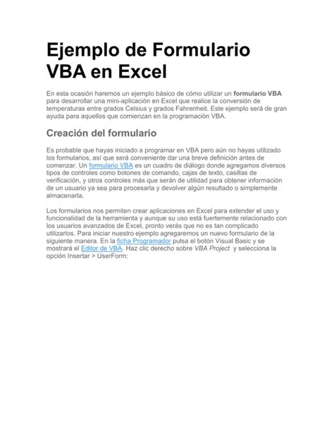 Ejemplo De Formulario VBA En Excel