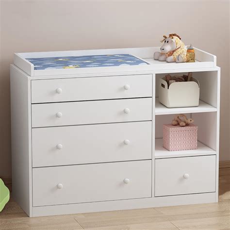Aiegle Cómoda De Recámara Para Bebé Cómoda Blanca Con 5 Cajones Y