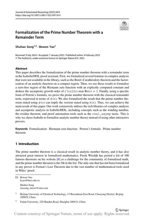 Formalization Of The Prime Number Theorem With A Remainder Term