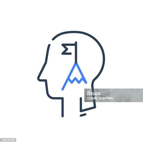 인간의 머리 프로필과 산 정상 동기 부여 심리학 목표 달성 성장 마인드 개념에 대한 스톡 벡터 아트 및 기타 이미지 개념