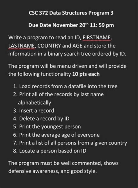 Solved Csc 372 Data Structures Program 3 Due Date November
