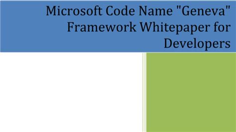 Microsoft Code Name “geneva” Framework Whitepaper For Developers