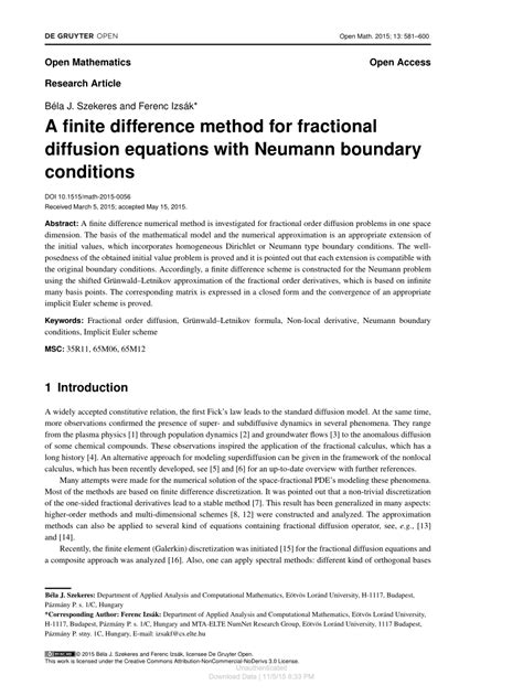 Pdf A Finite Difference Method For Fractional Diffusion Equations With Neumann Boundary Conditions