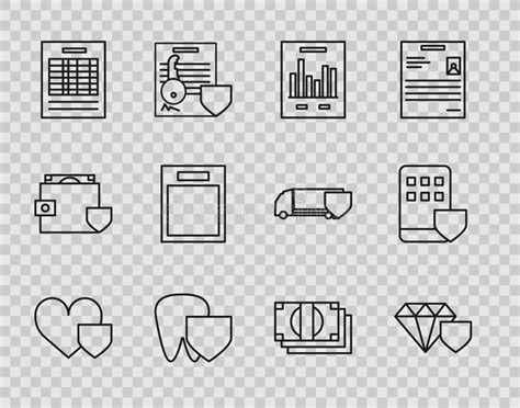 Set Line Heart With Shield Diamond Document Graph Chart Tooth