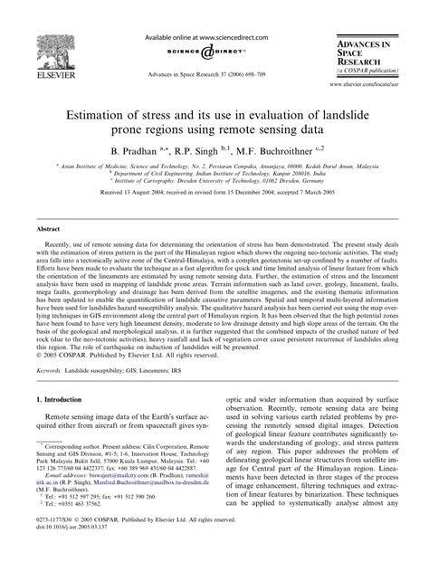 Pdf Estimation Of Stress And Its Use In Evaluation Of Landslide Prone