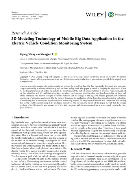 Pdf 3d Modeling Technology Of Mobile Big Data Application In The Electric Vehicle Condition