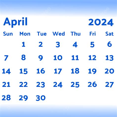 2024년 달력 4월 블루 벡터 2024년 달력 달력 4 월 Png 일러스트 및 벡터 에 대한 무료 다운로드 Pngtree