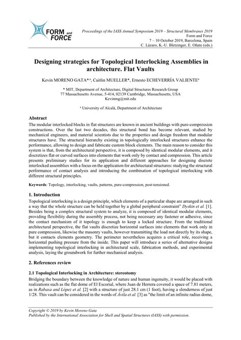 Pdf Designing Strategies For Topological Interlocking Assemblies In Architecture Flat Vaults