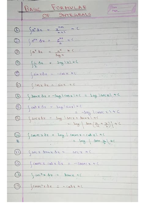 Solution Mathematics Basic Integral Formulae Studypool