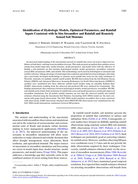 Pdf Identification Of Hydrologic Models Optimized Parameters And
