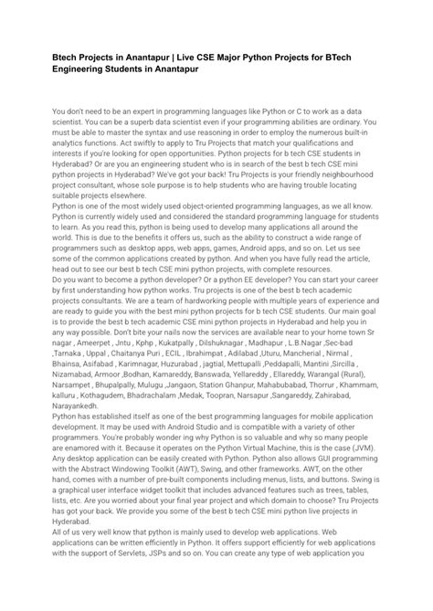 Ppt Btech Projects In Anantapur Live Cse Major Python Projects For Btech Engineeri