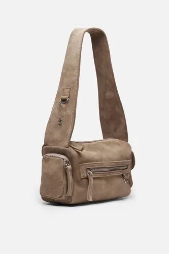 Cartera Battló Ellie Bag Gamuza Beige Cuero Al Hombro Acabado De Los