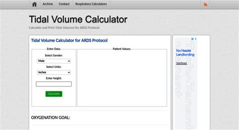 Access Tidal Volume Calculator Tidal