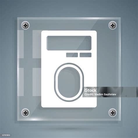 회색 배경에 격리 된 액세스 제어 기계 아이콘에 손가락 스캔과 흰색 인간의 손 스캔 식별 기호 터치 Id 정사각형 유리 패널 벡터 개성 개념에 대한 스톡 벡터 아트 및 기타