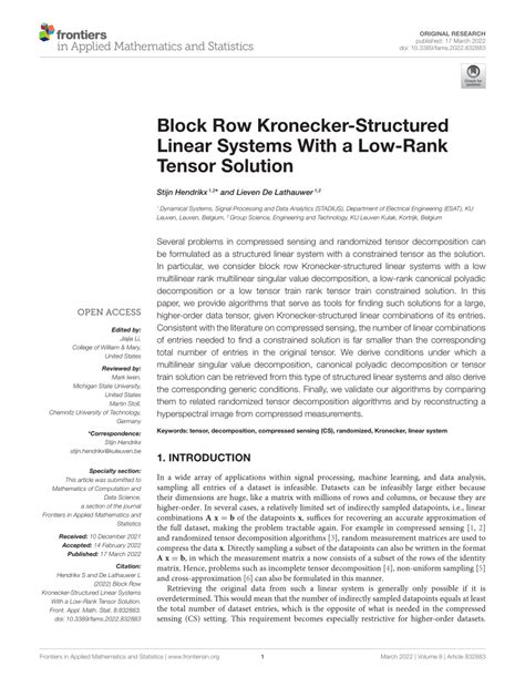 pdf block row kronecker structured linear systems with a low rank