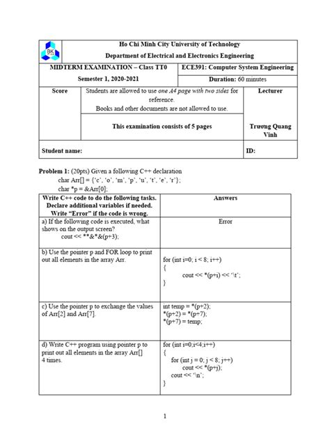 Midterm Semester 1 2020 2021 Answer Pdf C Boolean Data Type