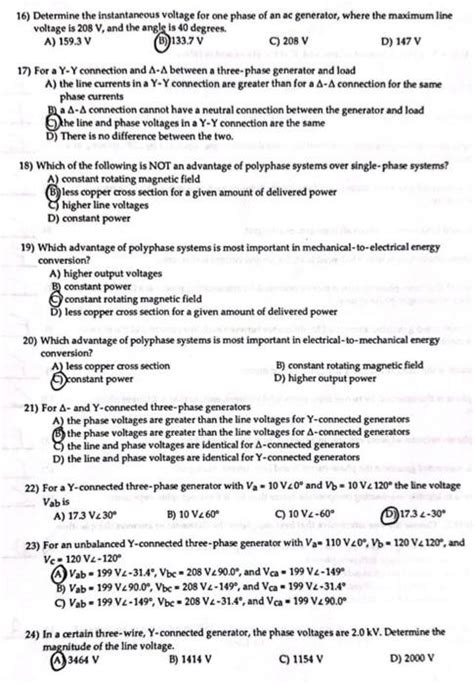 Solved 16 Determine The Instantaneous Voltage For One Phase