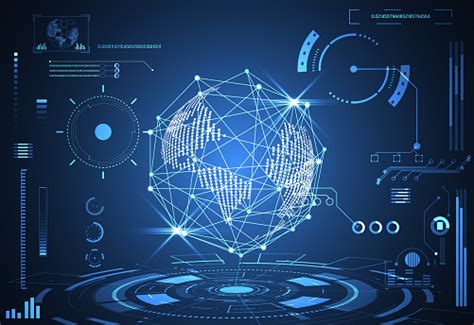 추상적인 기술 Ui 미래 개념 세계 디지털 Hud 인터페이스 홀로그램의 요소 디지털 데이터 차트 통신 원 활력 혁신에 안녕 기술 미래 디자인 배경 개념에 대한 스톡 벡터