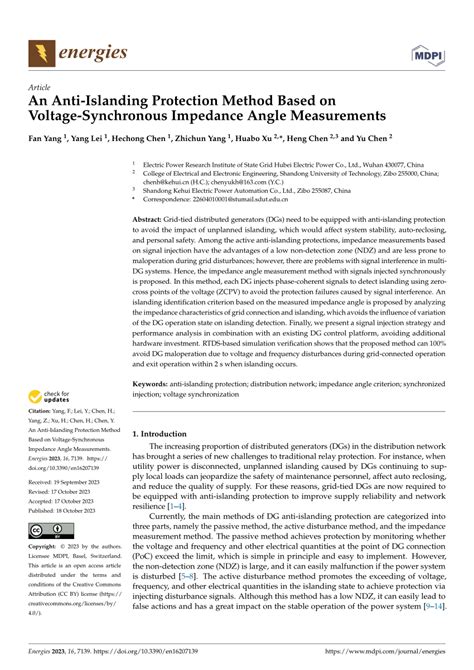 Pdf An Anti Islanding Protection Method Based On Voltage Synchronous Impedance Angle Measurements