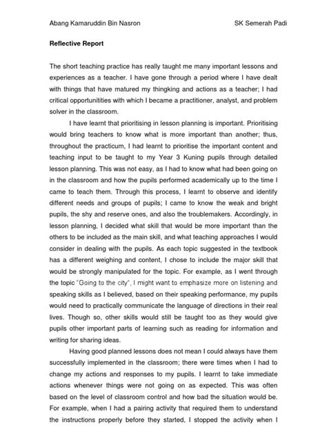 Reflection Practicum Classroom Teachers