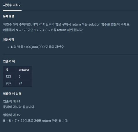 [java programmers] lv1 자릿수 더하기