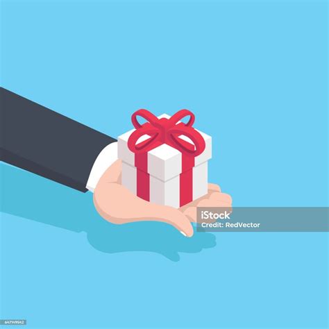 빨간 리본 및 활 남자의 손에 흰색 선물 상자 팜 선물 상자를 들고 개념에 대한 스톡 벡터 아트 및 기타 이미지 개념 개념 기호 기념일 Istock