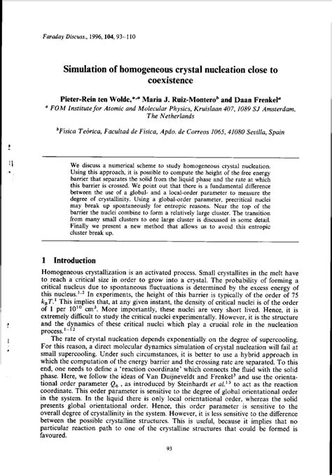 Pdf Simulation Of Homogeneous Crystal Nucleation Close To Coexistence