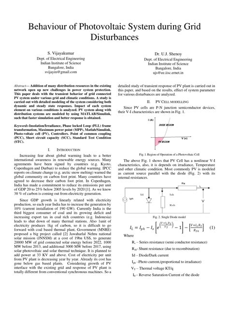 Pdf Behaviour Of Photovoltaic System During Grid Disturbances