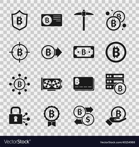 Set Hand Holding Bitcoin Server Bitcoin Pickaxe Vector Image
