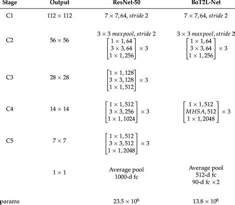 Comparison Of Bot2l Net And Resnet 50 Network Structures And Parameters Download Scientific