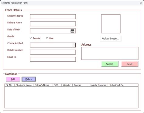 Automated Student Registration Form Excel And Vba Project File Thedatalabs