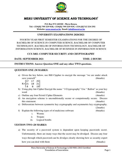 Ccs 3402 Comp Security And Cryptography 2 Pdf Cryptography Key Cryptography
