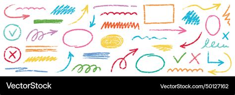 Chalk Scribble Arrow Line Brush Set Crayon Vector Image