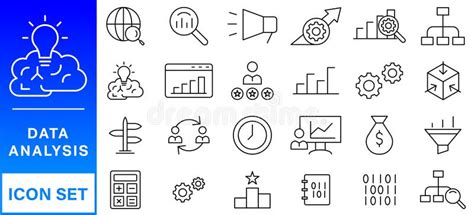 Data Analysis Line Icon Set Editable Stroke Stock Illustration