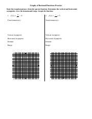 Practice Graphing Rational Functions Transformations Course Hero