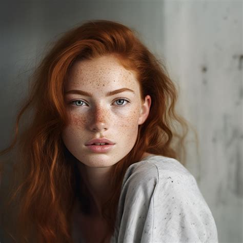 Pelirroja Chica Natural Con Pecas Belleza Natural Imagen Premium