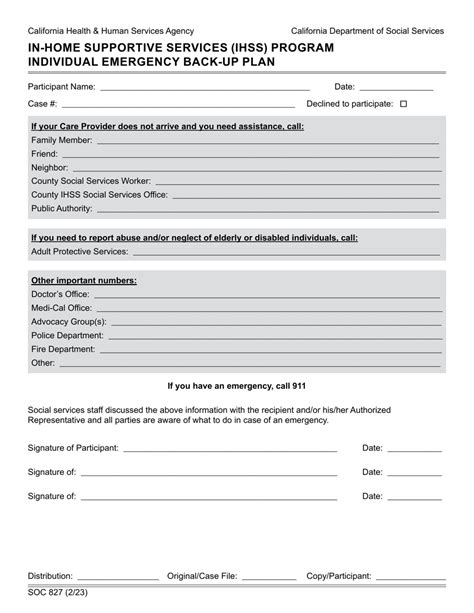 Form Soc827 Download Fillable Pdf Or Fill Online Individual Emergency Back Up Plan In Home