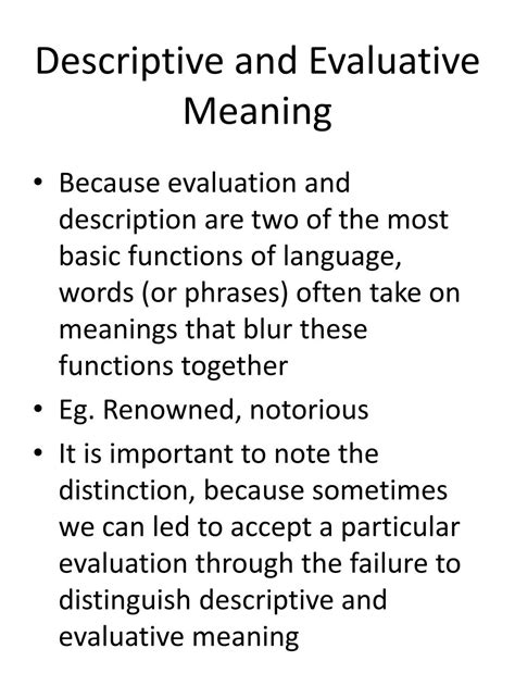 Ppt Descriptive Vs Evaluative Meaning Necessary Vs Sufficient
